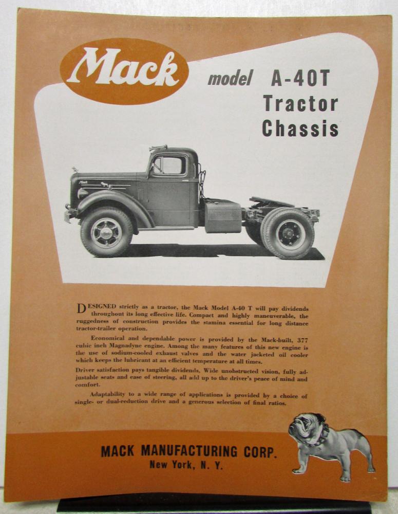 1951 Mack Truck Model A 40T Specification Sheets