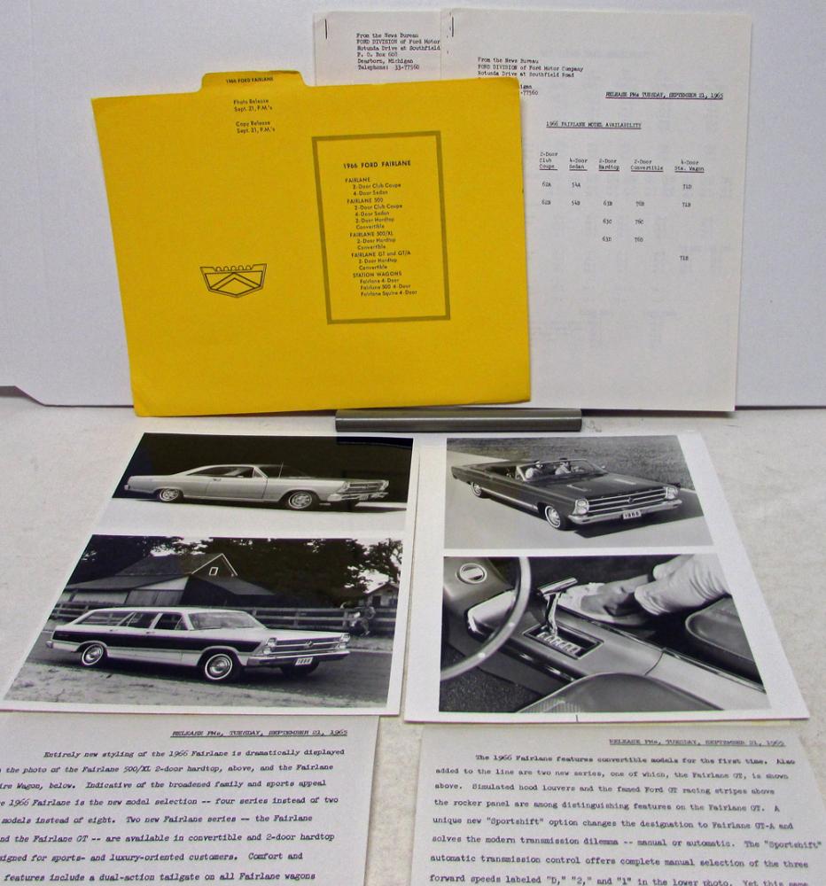 1966 Ford Press Kit Falcon Fairlane GT Thunderbird Galaxie 500