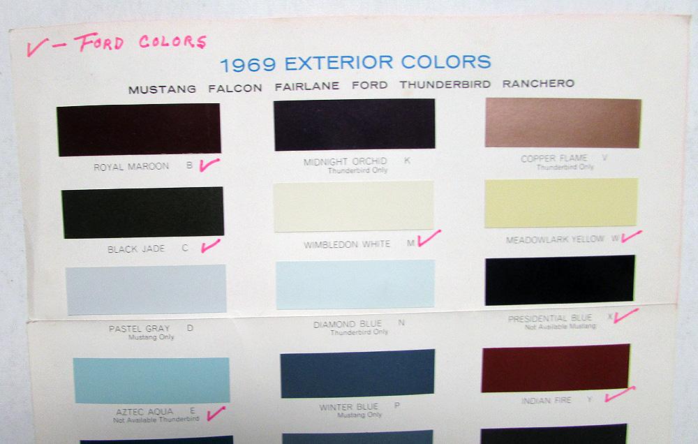 1969 Ford Dealer Exterior Color Selections Brochure Paint Chips Mustang ...