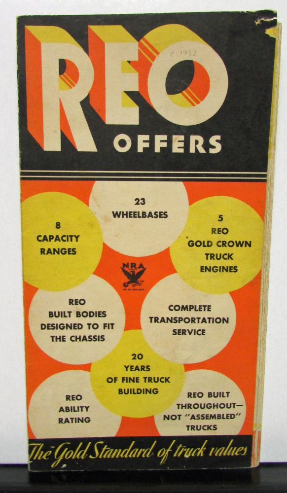 1928 REO Multi Fold Sales Brochure Half Ton to 6 Ton