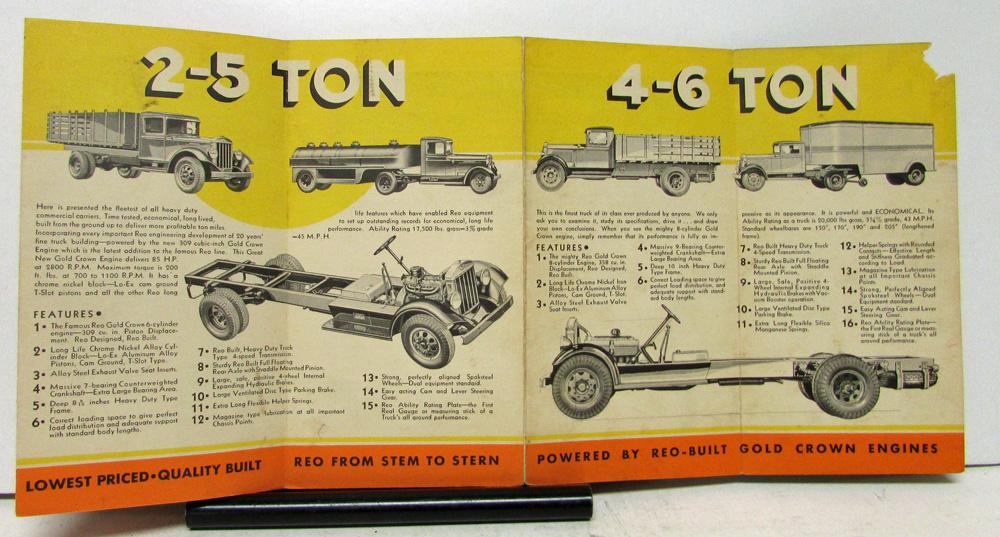 1928 REO Multi Fold Sales Brochure Half Ton to 6 Ton