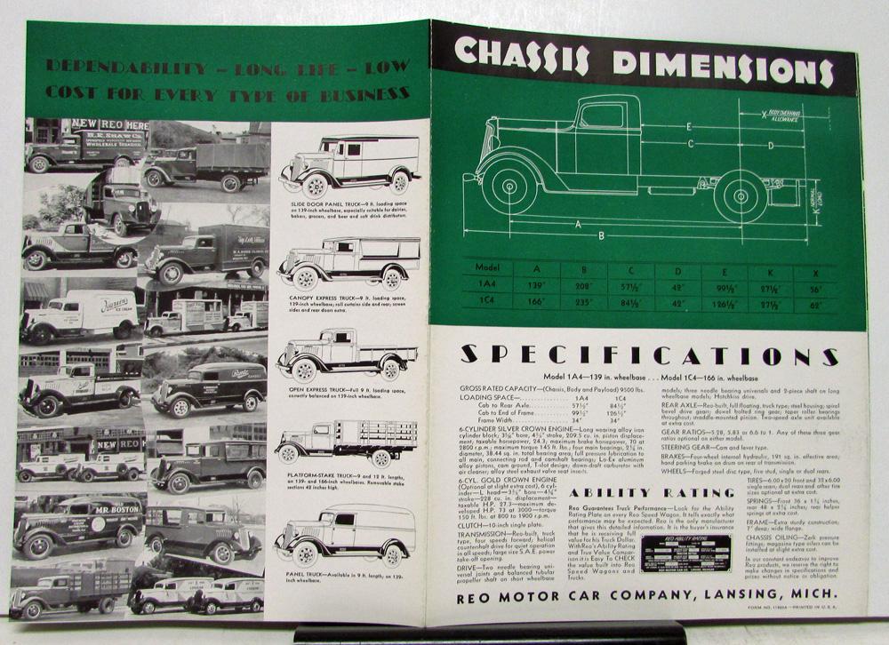 1937 REO Speed Wagon Models 1A4 & 1C4 Sales Brochure and Specification ...