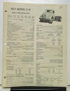 1950 REO Truck Model E 19 Specification Sheet