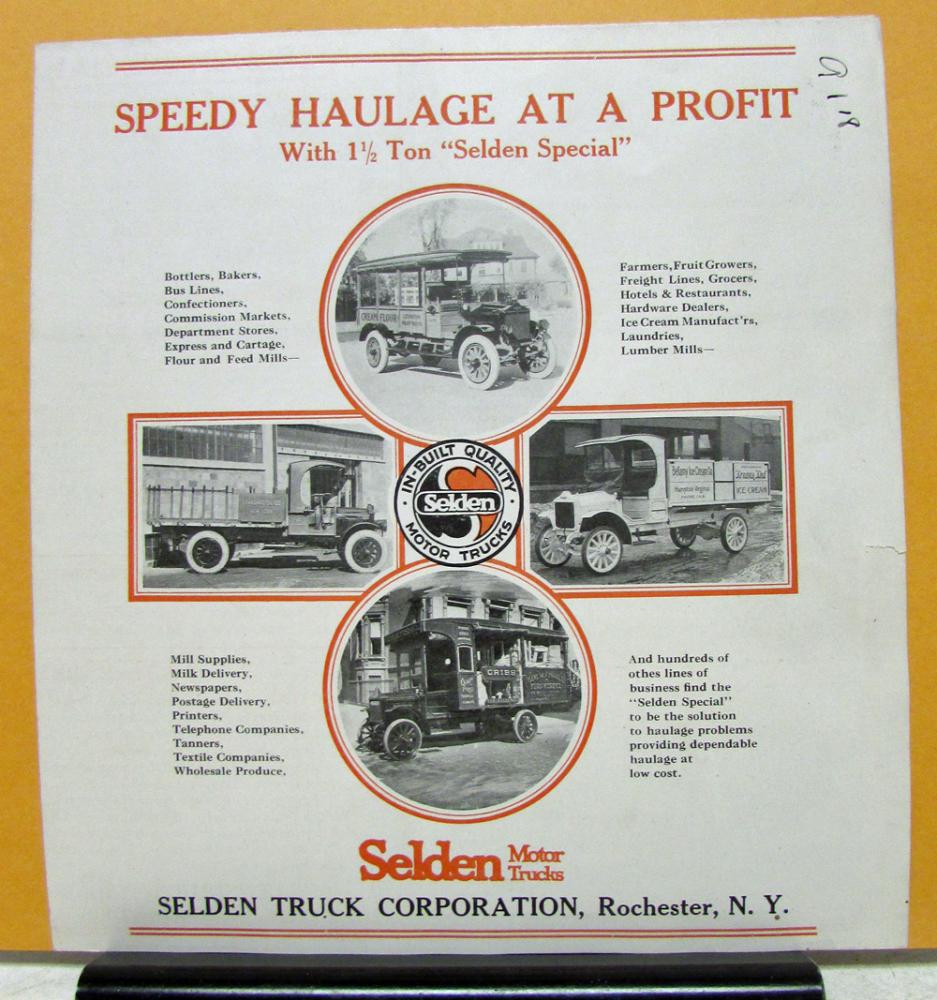 1920 Selden Truck Special 1 1/2 Ton Sales Brochure With Brief ...