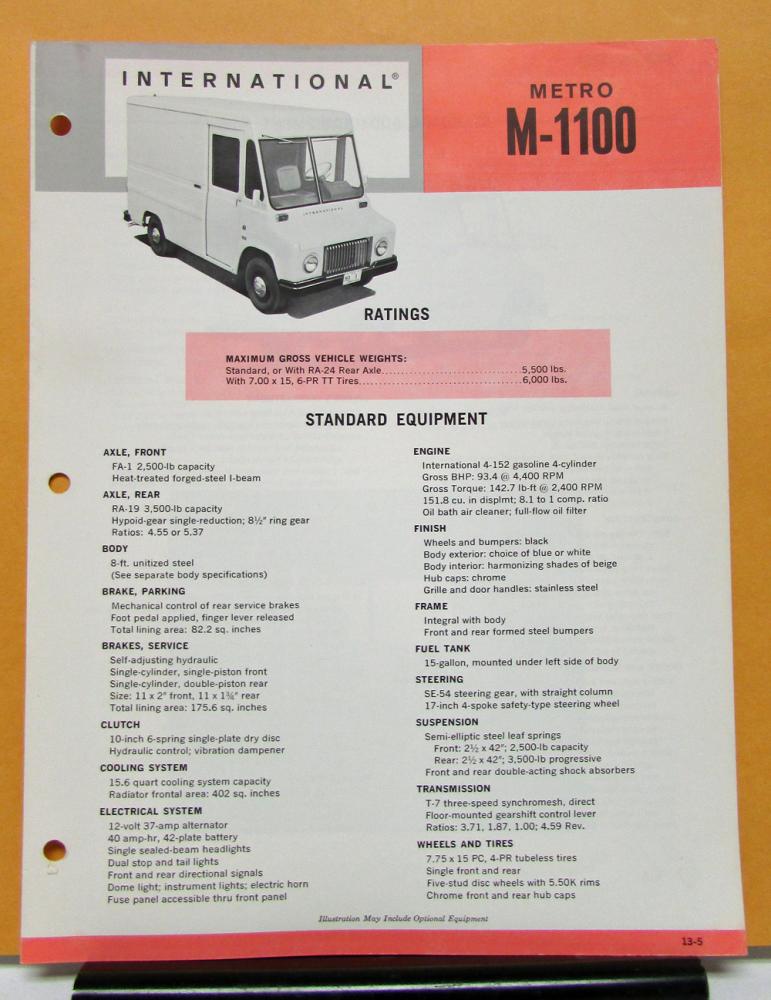 1964 1965 International Harvester Metro Model M 1100 Specification Sheet