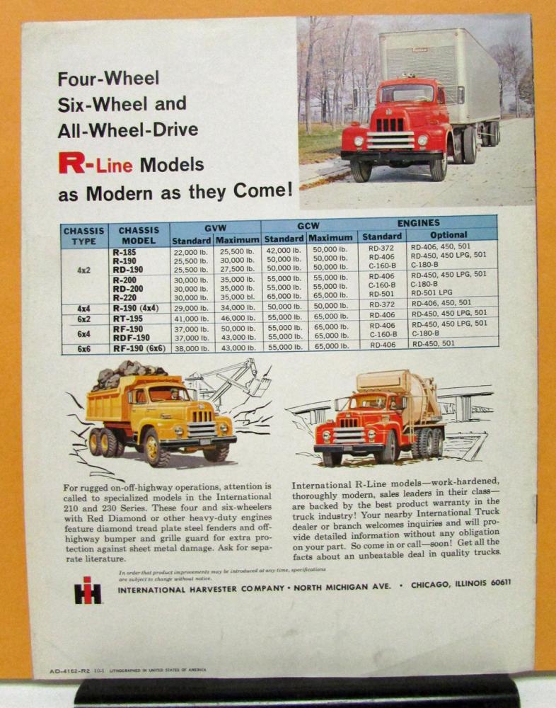 1965 International IHC Model R RD RT RF RDF 185 190 195 200 220 Sales ...