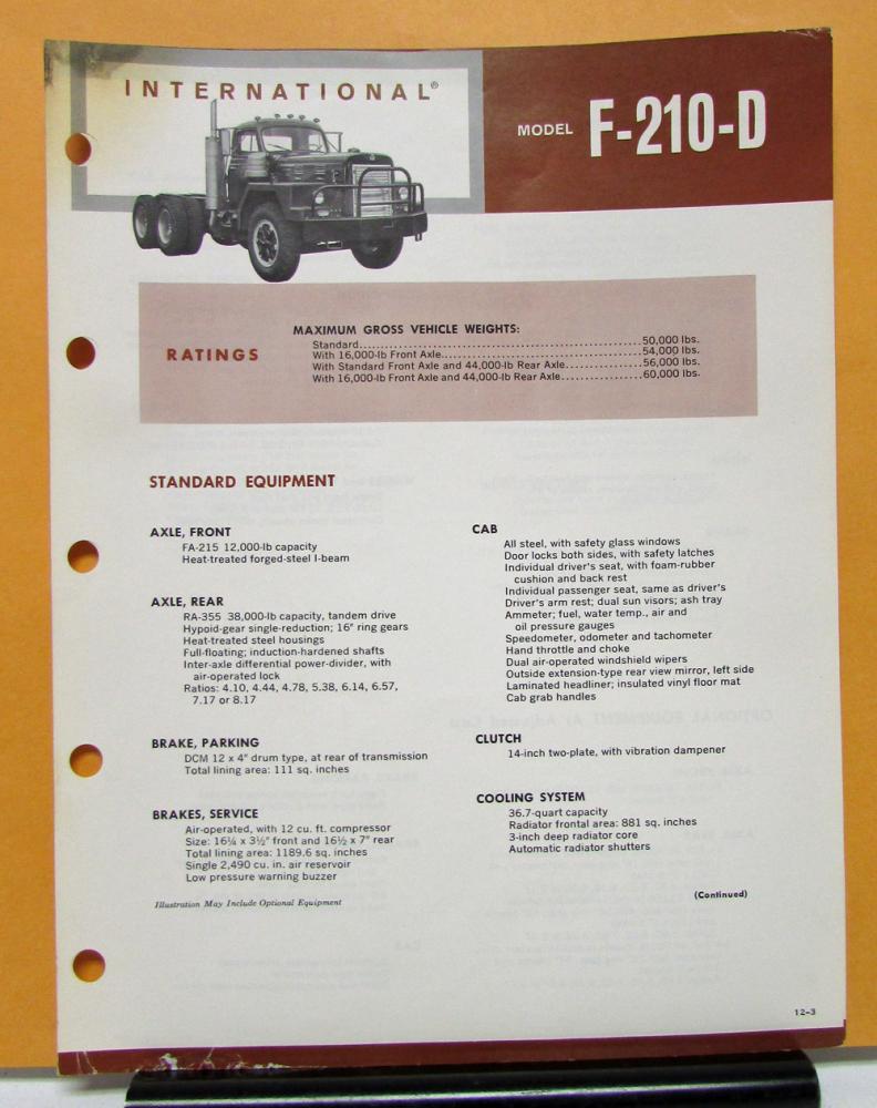 1964 1965 1966 1967 International IHC Truck Model F 210 D Specification ...