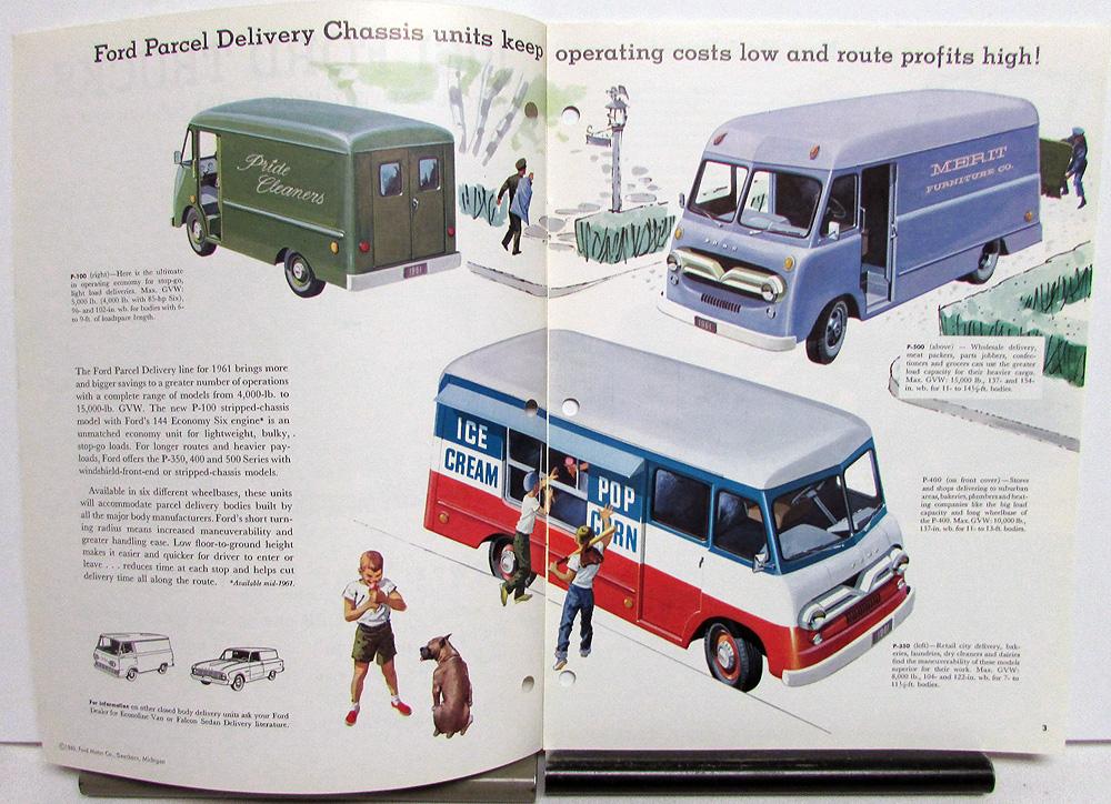 1961 Ford Parcel Delivery Truck Model P 100 350 400 500 Sales Brochure ...