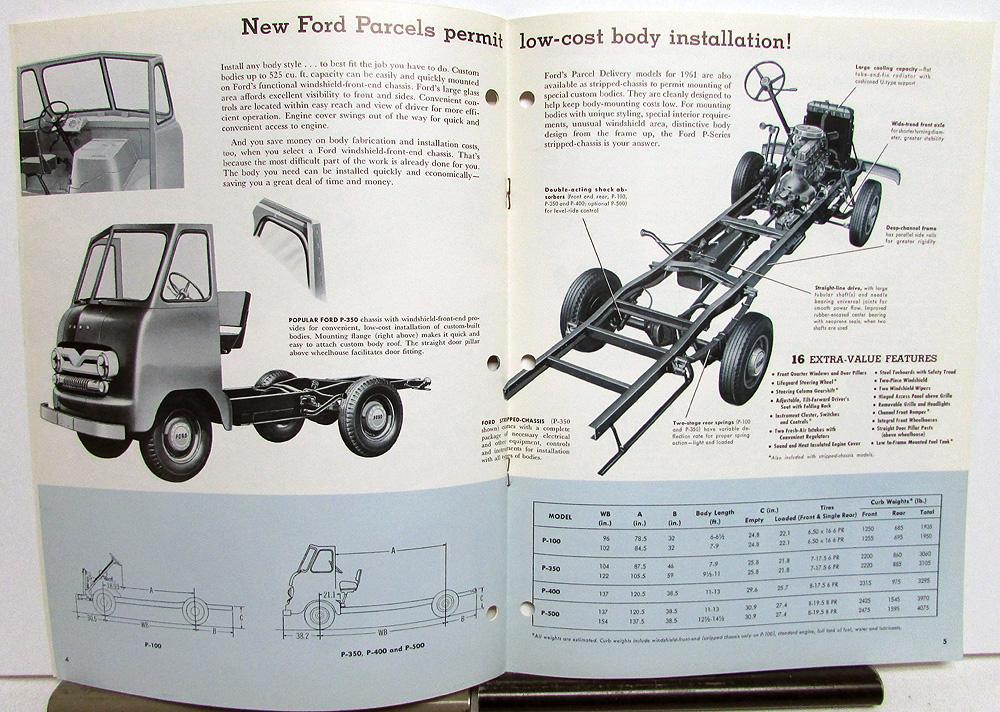1961 Ford Parcel Delivery Truck Model P 100 350 400 500 Sales Brochure ...
