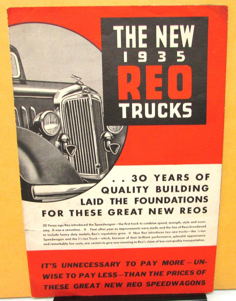 1935 REO Truck Dealer Sales Brochure 1/2 & 1.5 Ton Speedwagon Large ...