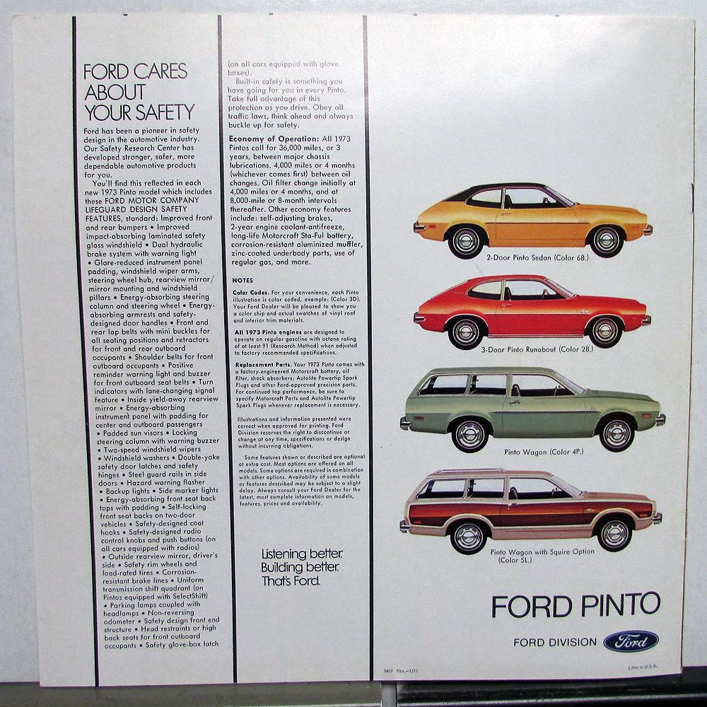 1973 Ford Pinto Sedan Runabout Wagon Squire Color Sales Brochure Orig ...
