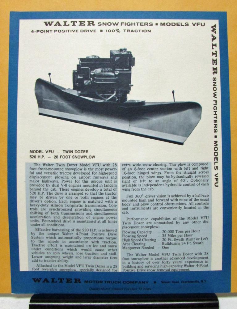 1984 Walter Truck Model VFU Snow Fighter Sales Brochure and Specifications