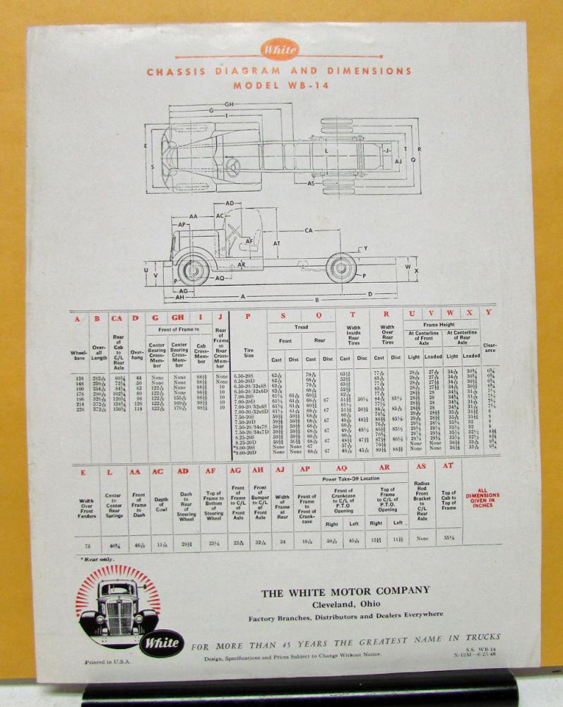 1946 White Truck Model WB 14 Sales Brochure & Specifications
