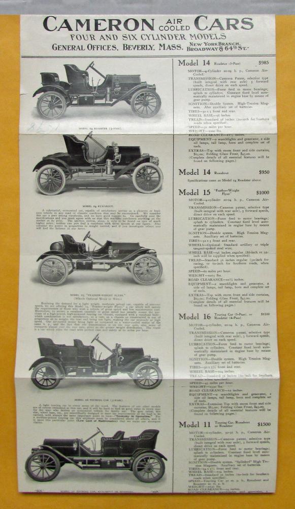1907 1908 Cameron Air Cooled Cars Models 14 15 16 11 Sales Folder