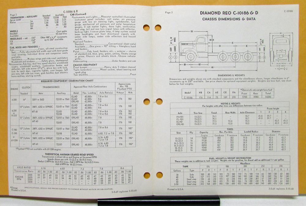 1969 Diamond REO Truck Model C 10186 & D Specifications Brochure