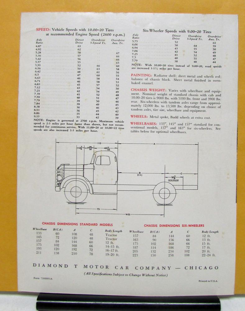 1952 Diamond T Truck Model 720 720H Sales Folder & Specifications