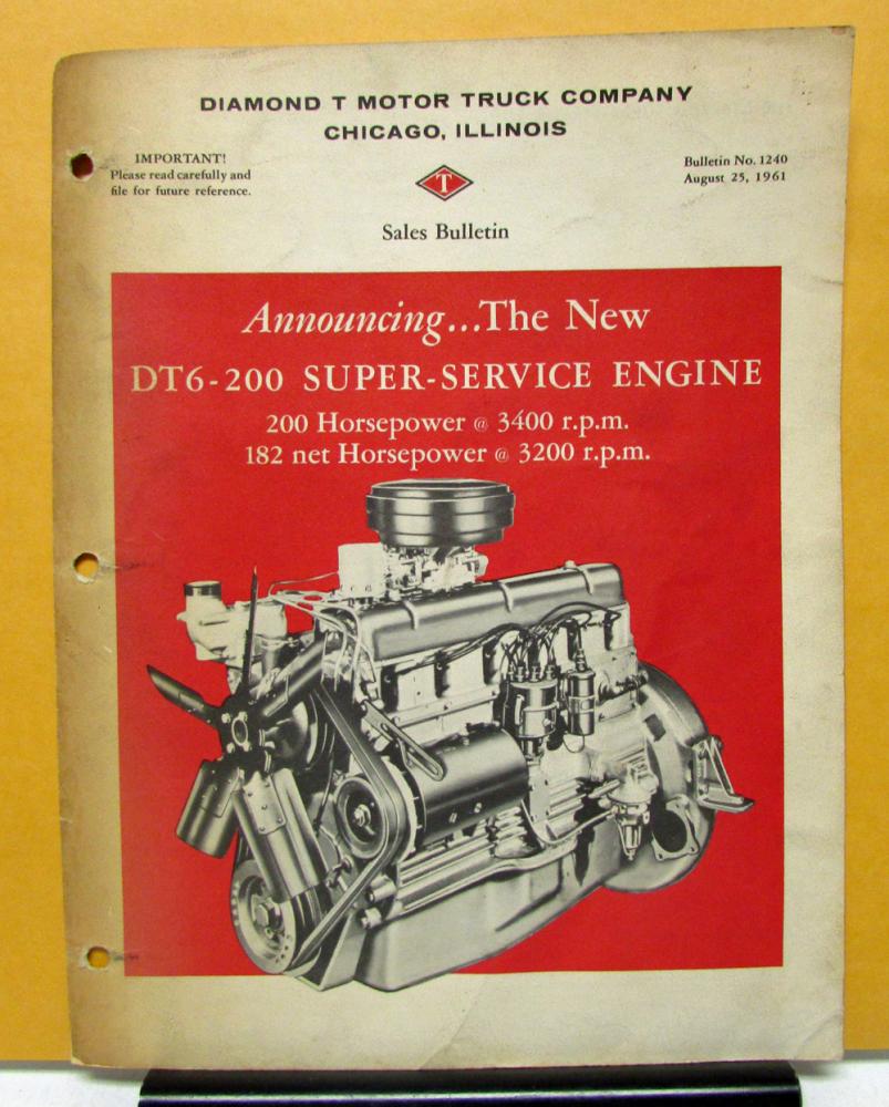 1961 1962 Diamond T Truck DT6 200 Super Service Engine Sales Brochure