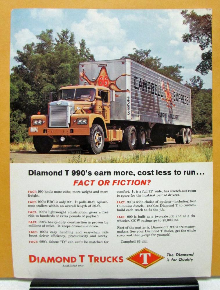 1962 Diamond T Truck 990 Series Fact or Fiction Sales Brochure Campbell ...
