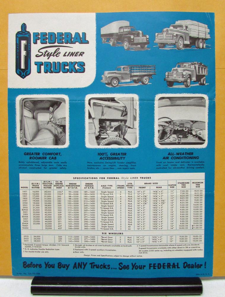 1951 Federal Truck Style Liner Series A Real Champion Sales Brochure