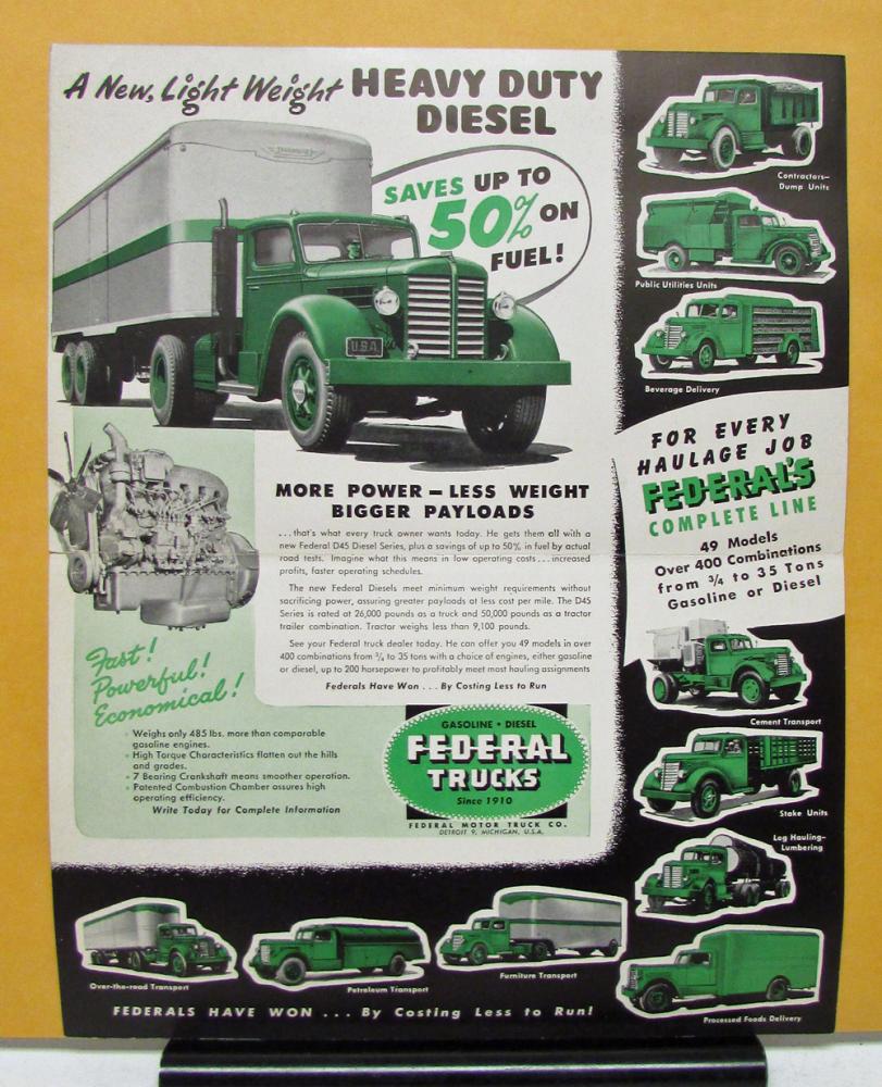1948 1949 1950 1951 1952 1953 1954 1955 Federal Truck D45 Diesel Series ...