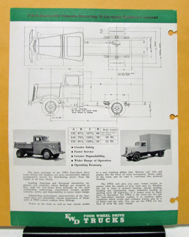 1940 FWD Truck Model HS Specification Sheet