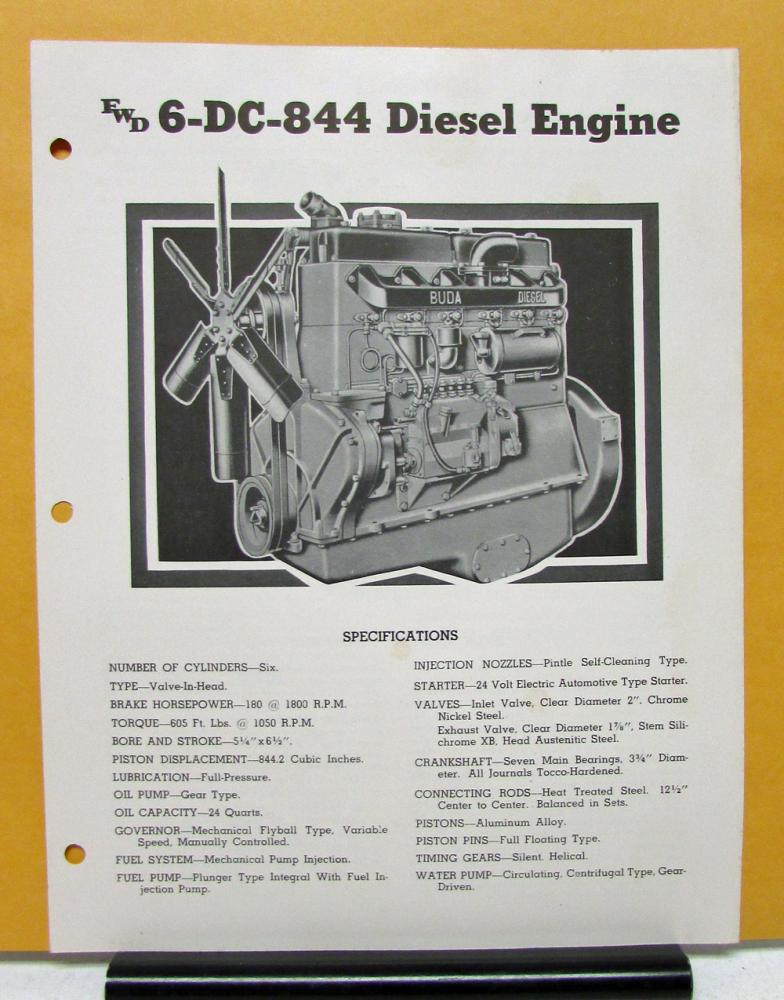 1947 FWD Truck Engine Model 6 DC 844 Sales Brochure & Specifications
