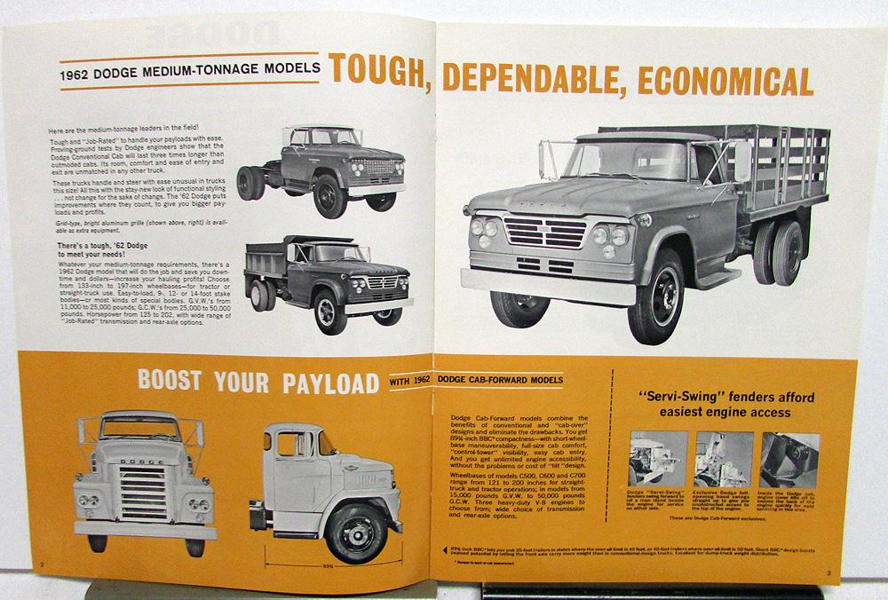 1962 Dodge Med Ton Truck Model D400 to 700 C500 to 700 Sale Brochure ...