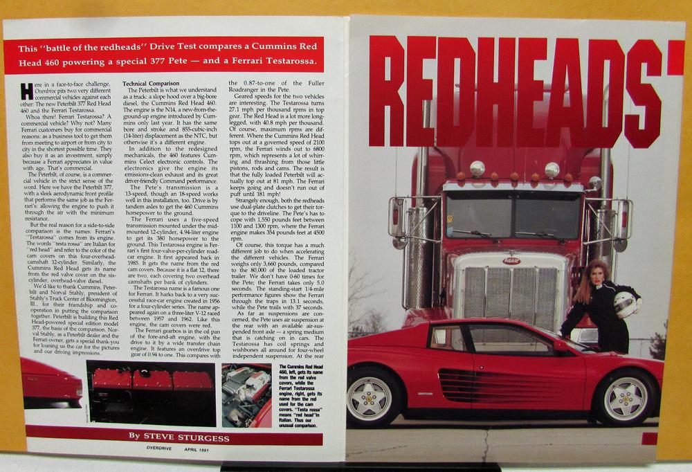 1991 Peterbilt & Ferrari Drive Test Overdrive Magazine Reprint Brochure