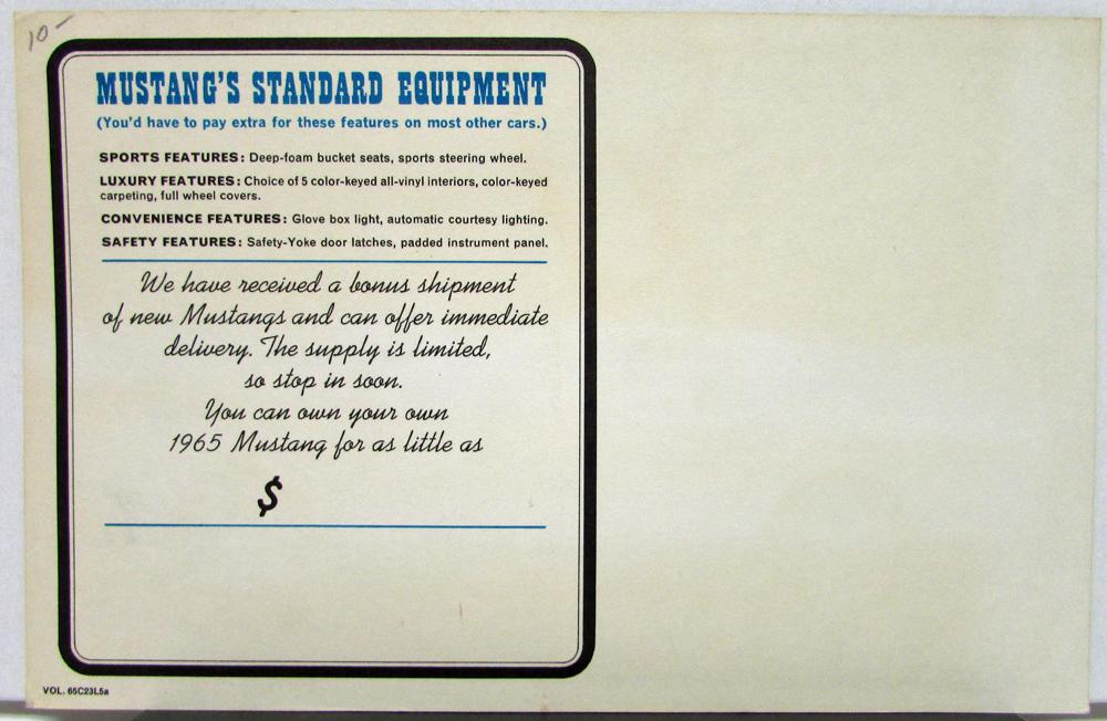 1965 Ford Mustang Dealer Postcard