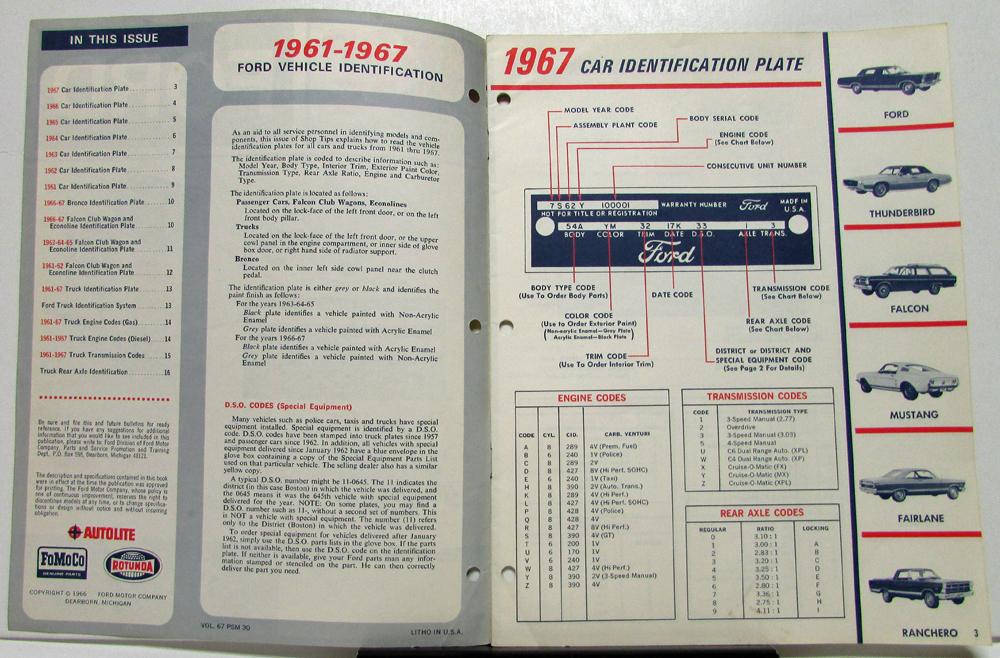 1966 October Ford Shop Tips Vol 5 No 2 1961 thru 1967 Car and Truck ID ...