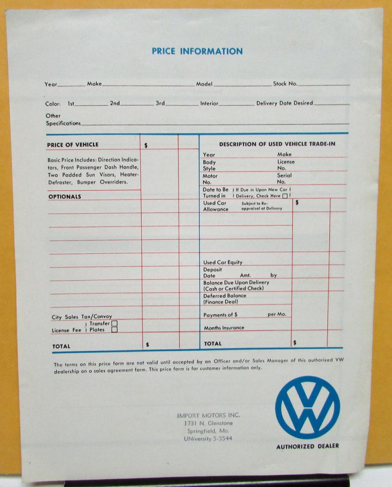 1962 Volkswagen Dealer Sales Brochure Data Sheet Improvements In The 62