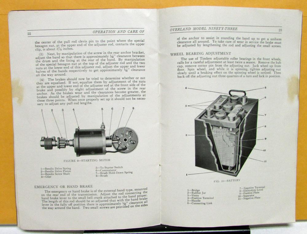 1923 Overland Six Model 93 Owners Manual Care & Operation Original Rare