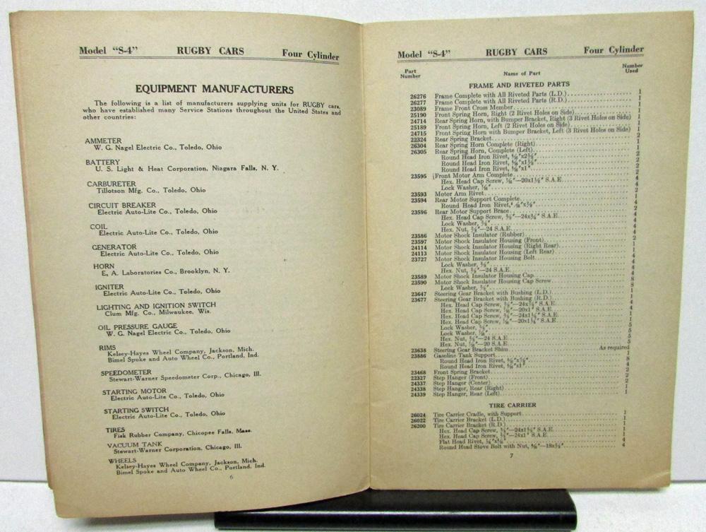 1929 Rugby Model S-4 Repair Parts List Book Part Numbers Original Rare