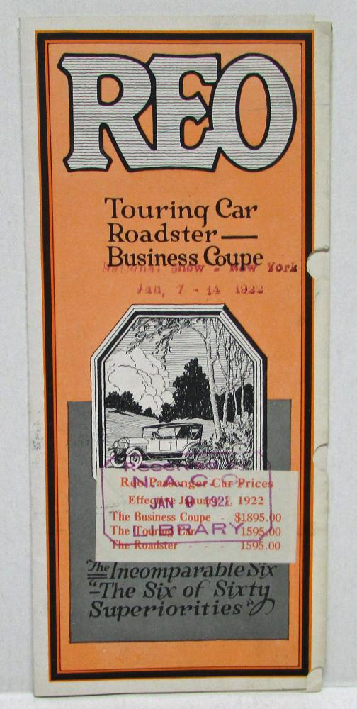 1922 REO Touring Car Roadster Business Coupe Sales Brochure