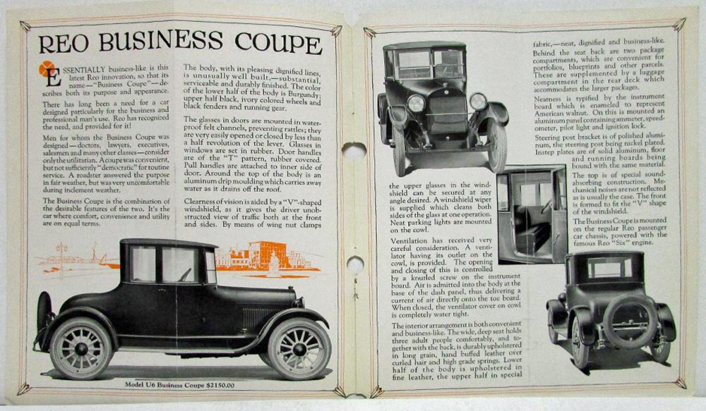 1922 REO Touring Car Roadster Business Coupe Sales Brochure