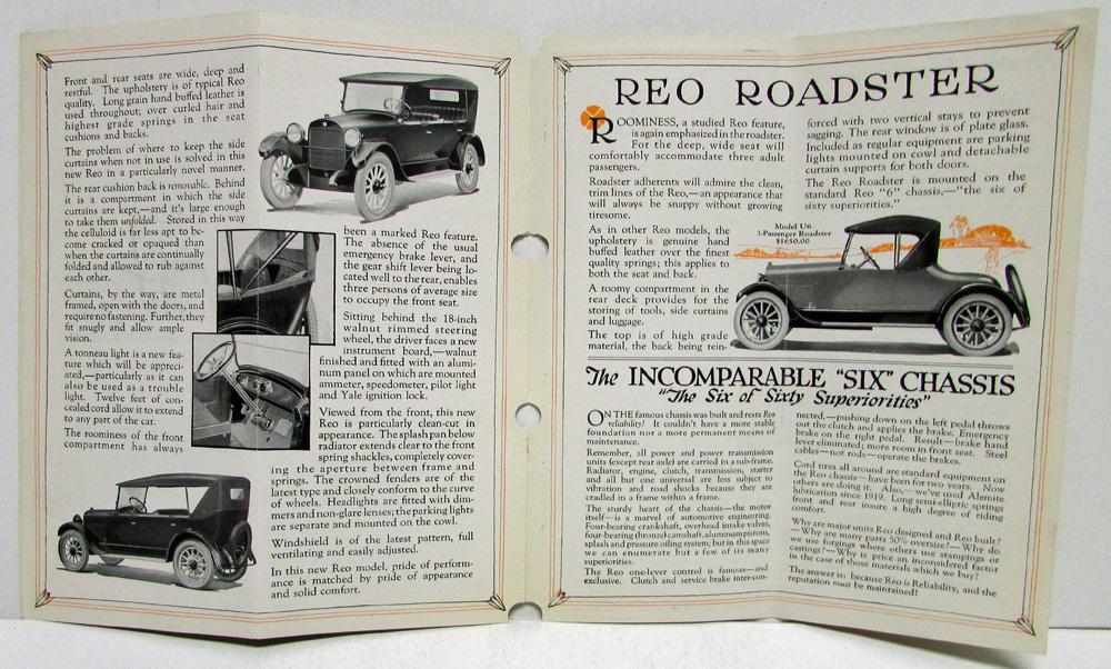 1922 REO Touring Car Roadster Business Coupe Sales Brochure