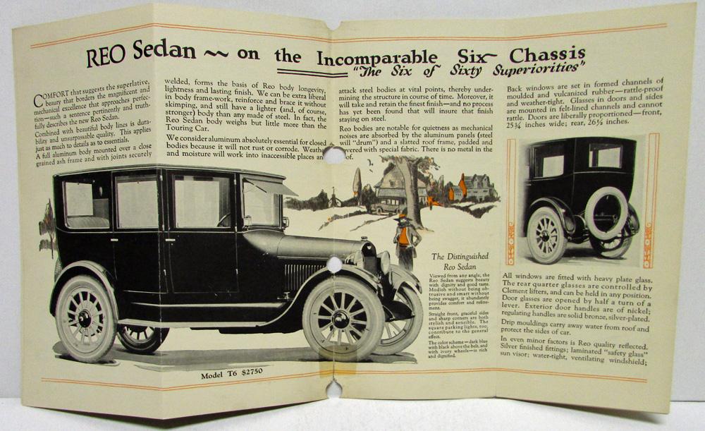 1922 REO Six Closed Coupe Sedan Cars Abridged Specs Sales Brochure ...