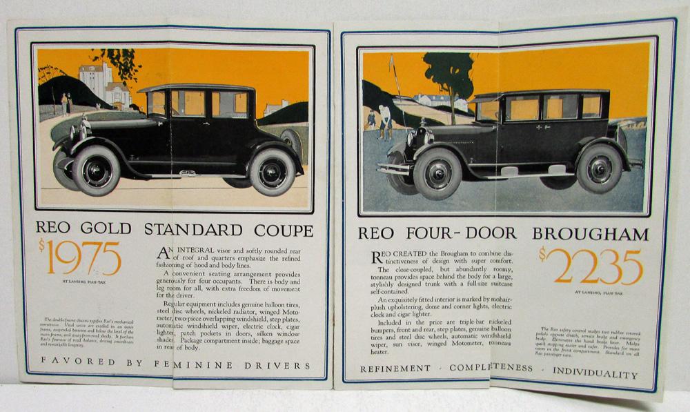 1925 REO Sedan Coupe Brougham Touring Passenger Cars Sales Brochure ...