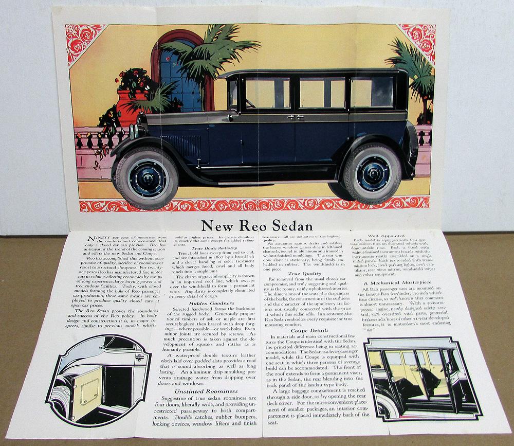 1925 REO Roadster Coupe Sedan Passenger Cars Spec Sales Brochure Folder ...