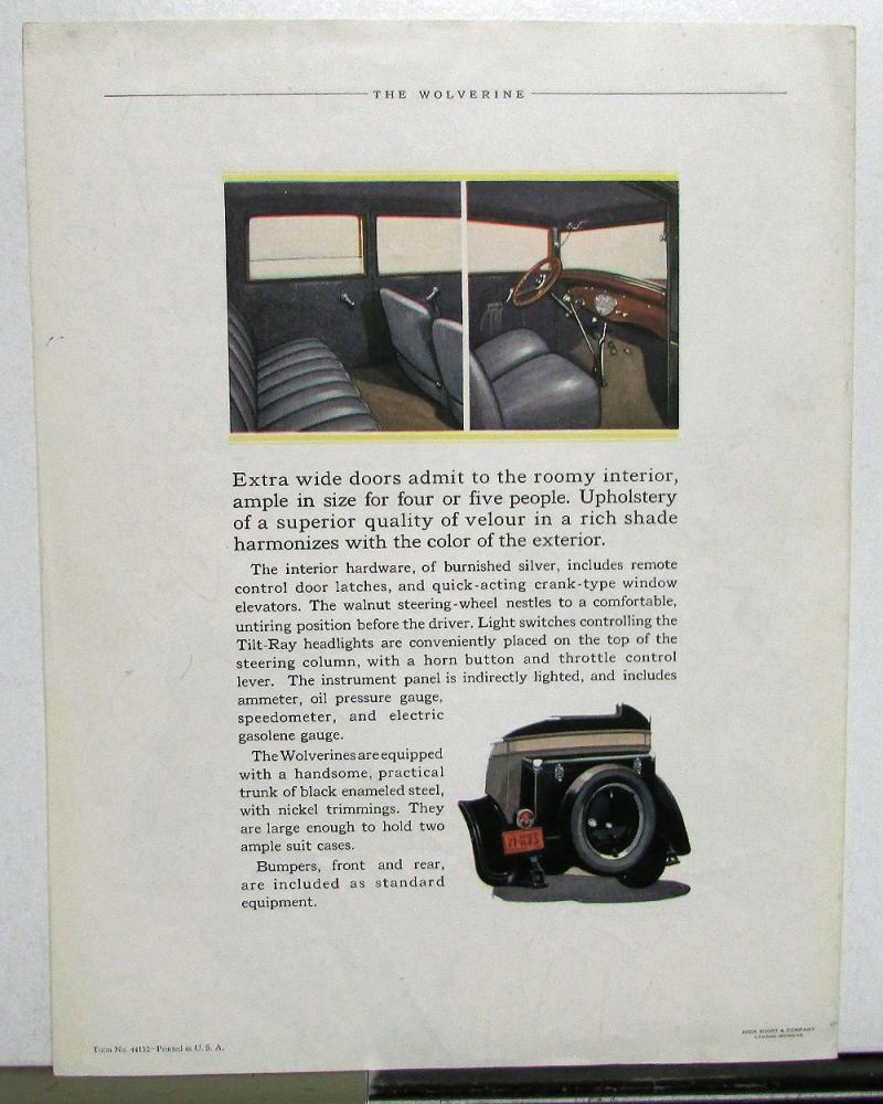 1927 REO Wolverine 6 Brougham Sales Brochure Folder Original