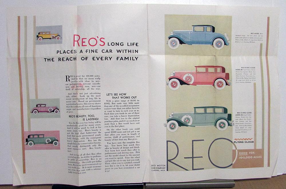 1930 REO Model 15 20 25 Flying Cloud Color Sales Folder Brochure Original