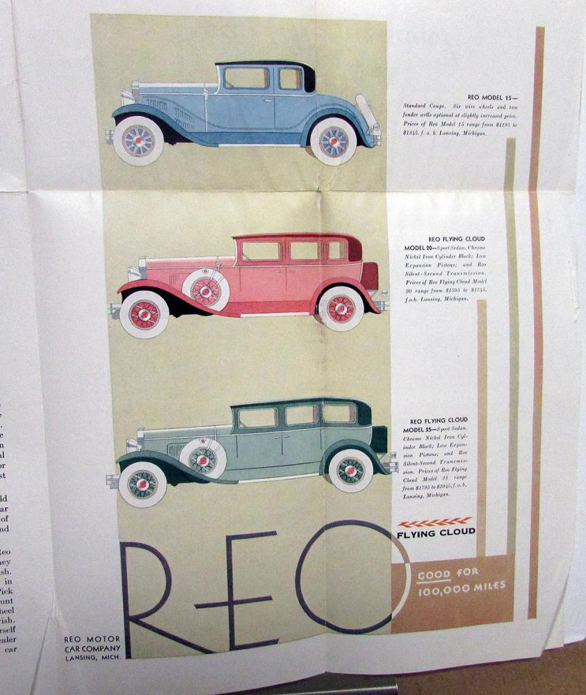 1930 REO Model 15 20 25 Flying Cloud Color Sales Folder Brochure Original