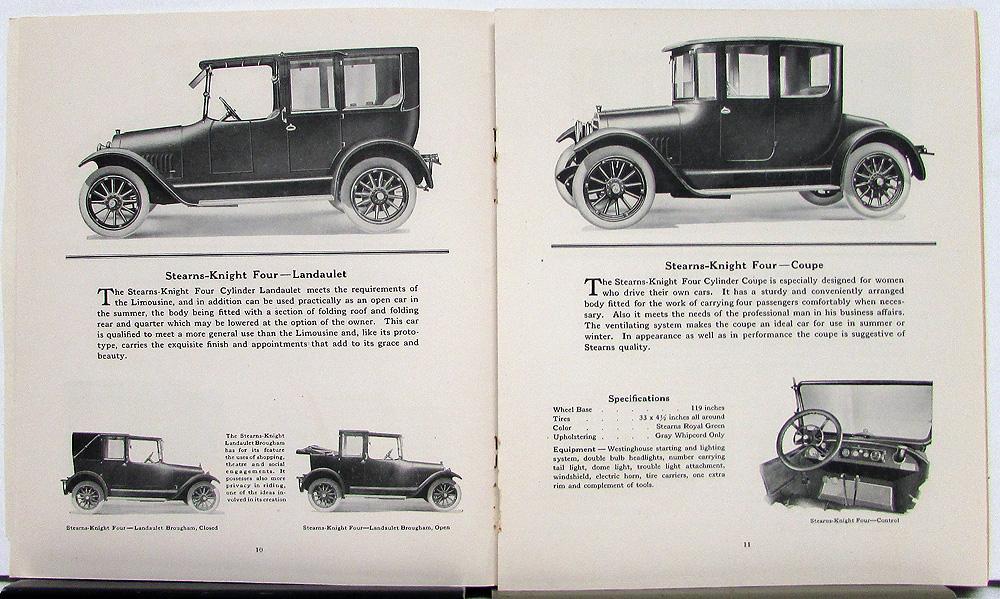 1917 1918 Stearns Knight 4 & 6 Motor Car Sale Brochure Spec ...