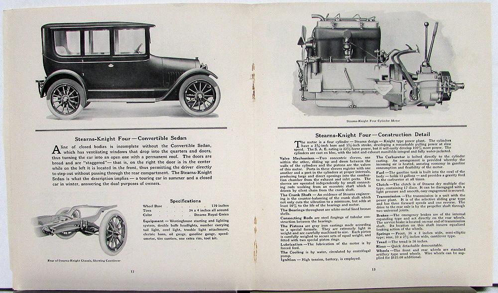 1917 1918 Stearns Knight 4 & 6 Motor Car Sale Brochure Spec ...