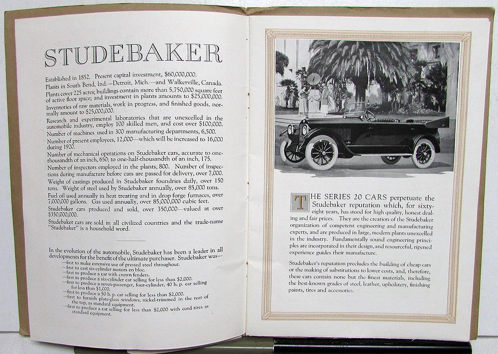 1920 Studebaker Cars Series 20 Dealer Prestige Sales Brochure Rare Original
