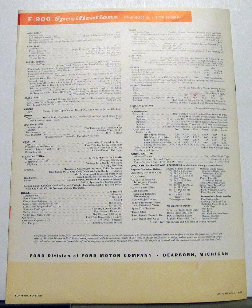 1958 Ford Heavy Duty Trucks F700 F750 F800 F900 Color Dealer Sales ...