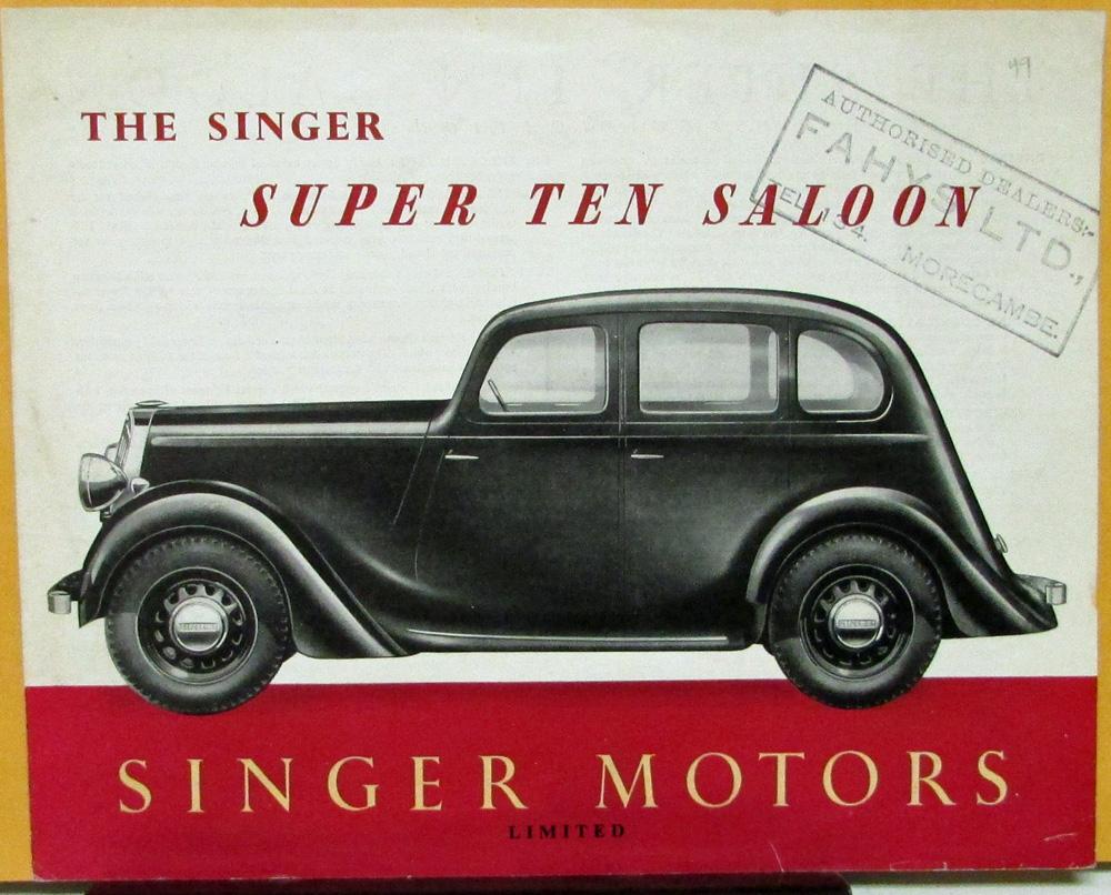 1946 47 48 49 Singer Motors Limited Super Ten Saloon Orig ENGLAND Sales ...
