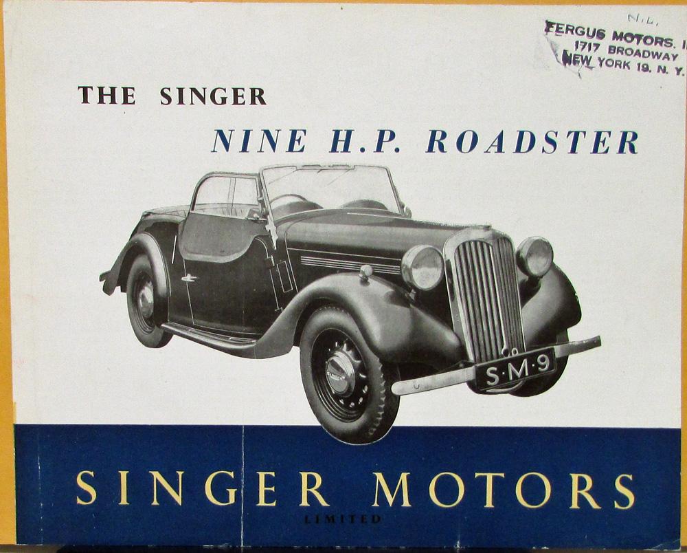 1946 47 48 49 Singer Motors Nine HP Roadster Orig ENGLAND Sales Folder