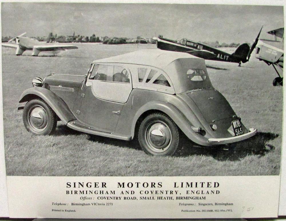 1951 1952 1953 ? Singer Motors Roadster Sales Folder England Original