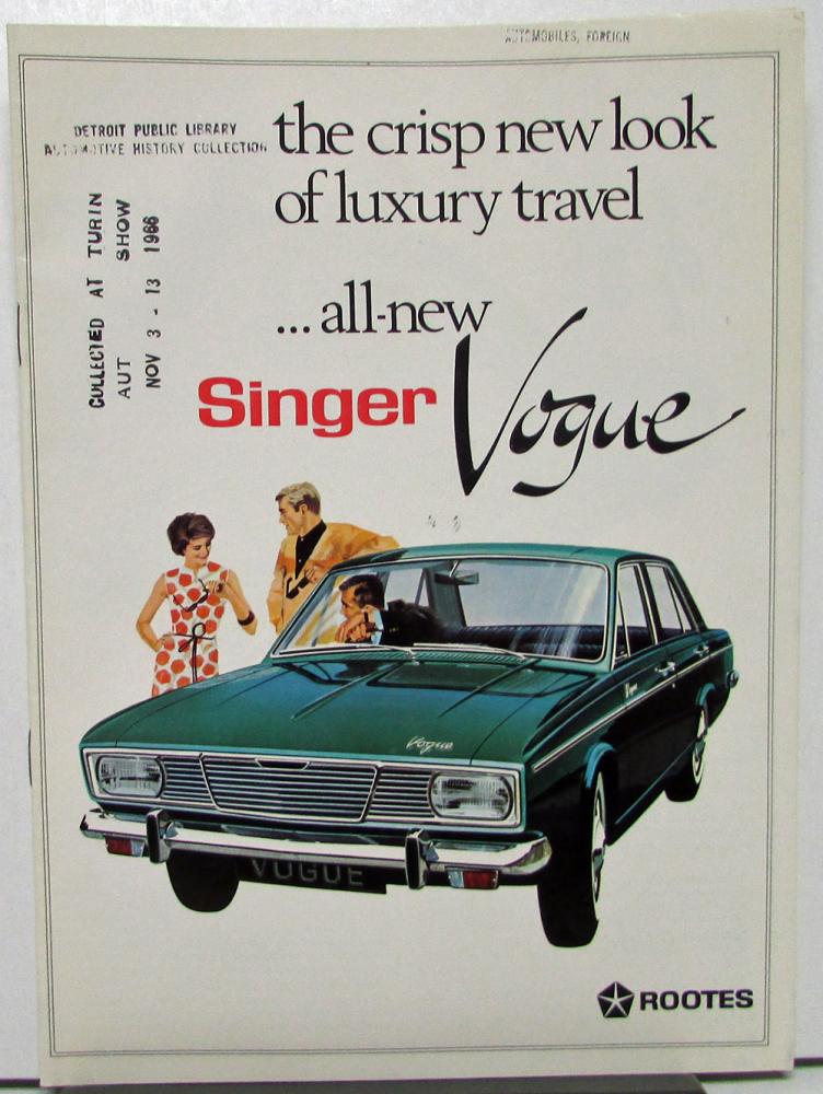 1967 Singer Vogue Chysler Rottes Import Automobile Color Sales Brochure